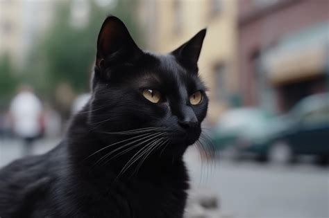 Gato negro de la calle de la ciudad durante el día símbolo de