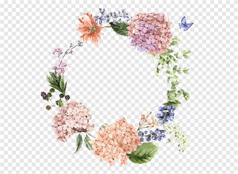 무료 다운로드 분홍색과 파란색 꽃잎 꽃 화환 그림 꽃 수국 그림 그림 수채화 꽃 수채화 그림 수채화 잎 Png Pngegg