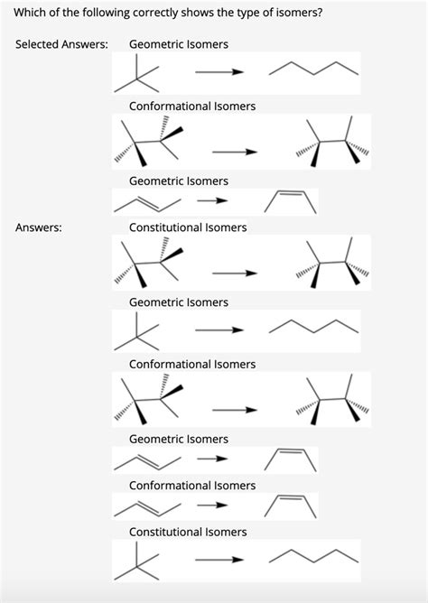 Solved Which Of The Following Correctly Shows The Type Of Isomers Selected Answers Geometric