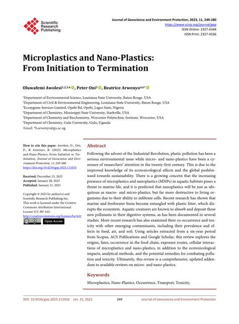 Pdf Microplastics And Nano Plastics From Initiation To Termination