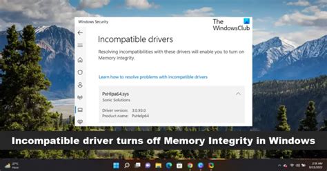 Memory Integrity Turns Off Due To Incompatible Driver In Windows 11