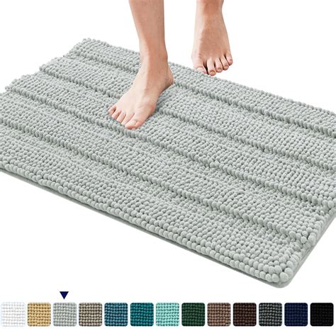 Subrtex Non Slip Bathroom Rugs Chenille Soft Striped Plush Bath Mat