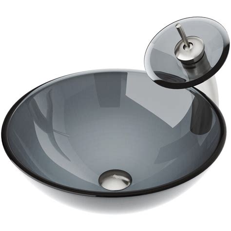 Vigo Vessel Sink Sheer Black Glass Vessel Round Modern Bathroom Sink