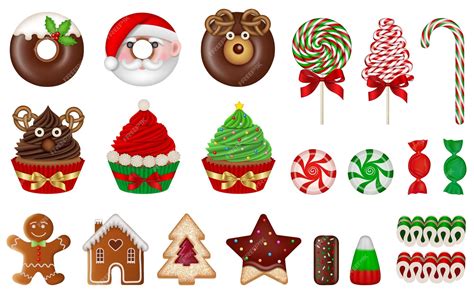 Premium Vector Set Of Isolated Christmas Sweets Collection Of