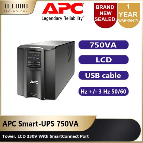 APC Smart UPS 750VA Tower LCD 230V With SmartConnect Port SMT750IC 500 Watts 750VA IEC 320