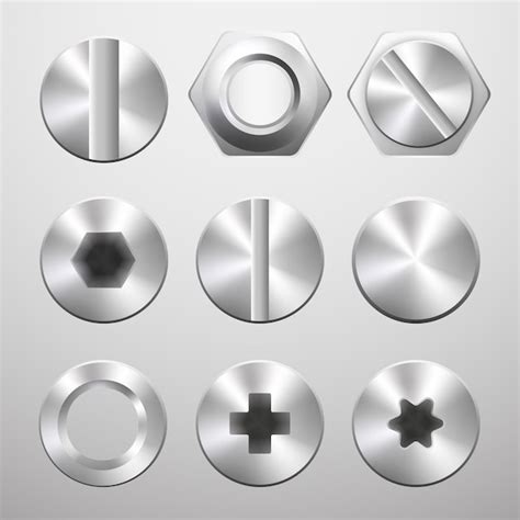 Premium Vector Set Of Screws Head Icons Steel Bolts Nuts Nails And