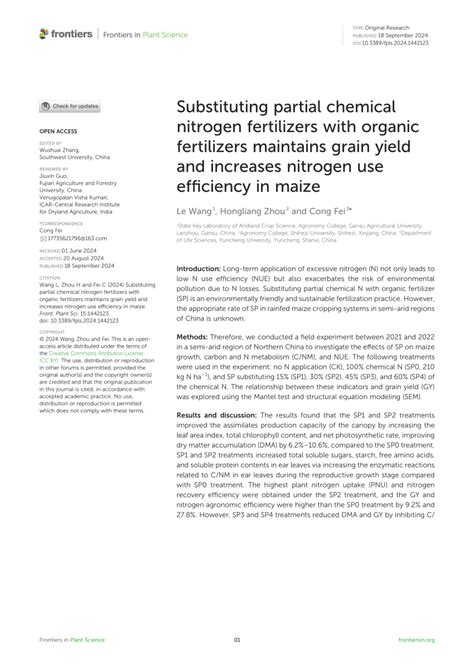 (PDF) Substituting partial chemical nitrogen fertilizers with organic fertilizers maintains ...