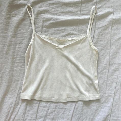Super Cute White Lace Camisole Crop Top But Depop