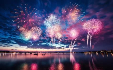 Premium AI Image Beautiful Blue And Pink Fireworks Display Lights Up The Sky With Dazzling