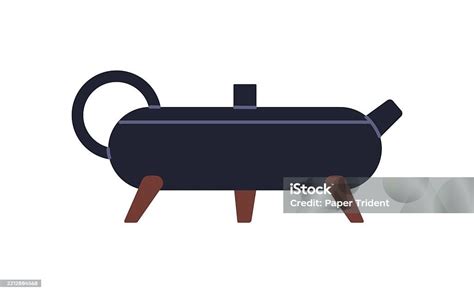 브루어 허브를 양조하는 세라믹 주전자 허브 음료를 준비하기위한 현대적인 모양의 검은 찻 주전자 뜨거운 음료를 마실 수 있는 물이 담긴 도자기 찻주전자 흰색 배경에 평면 절연