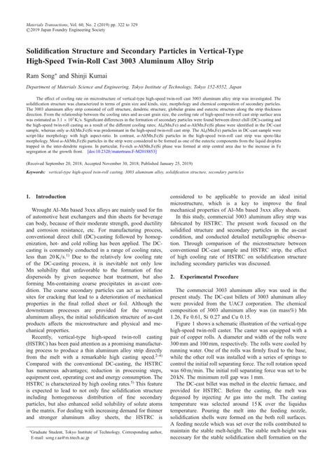 Pdf Solidification Structure And Secondary Particles In Vertical Type High Speed Twin Roll