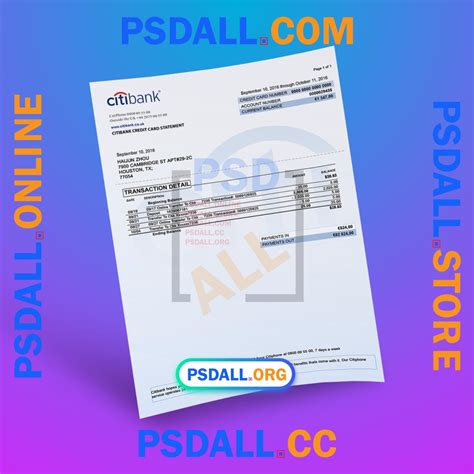 Citibank Statement Psd Template