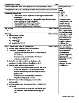 Multiplying Polynomials Lesson Plan And Activity Sheets By Lalena S Lessons