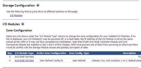 BladeCenter Web Interface Storage Tasks Pages