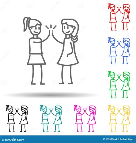 Cheerful Girlfriends Multi Color Style Icon Simple Thin Line Outline