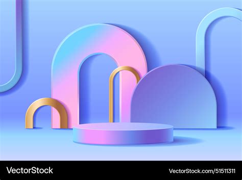 3d Product Podium In Blue Holographic Studio Bg Vector Image