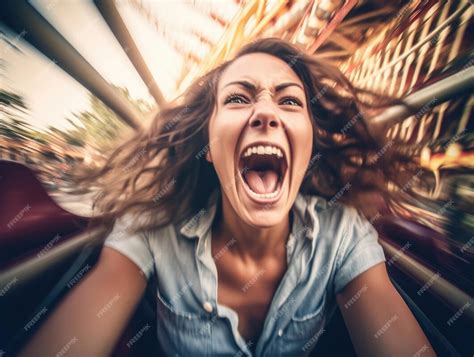 Premium Ai Image Young Woman Screaming Joyfully On A Roller Coaster