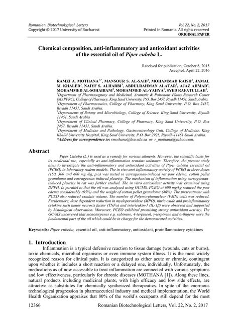 Pdf Chemical Composition Anti Inflammatory And Antioxidant