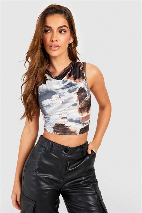 Slinky Cowl Mini Crop Top Boohoo Uk