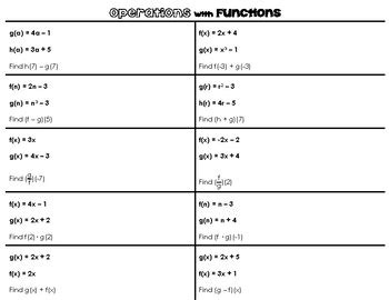 Evaluating Functions Operations With Functions By For The Love Of Algebra