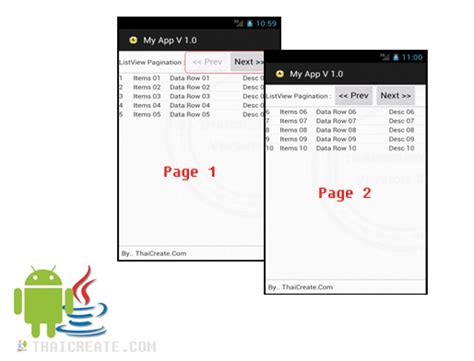 android listview padding and pagination