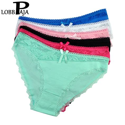 Lobbpaja 6 Pcs Lot Woman Underwear Panties Cotton Sexy Lace Solid Low