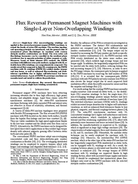 Flux Reversal Permanent Magnet Machines With Single Layer Non Overlapping Windings Pdf Pdf