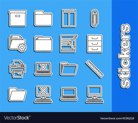Set Line Computer Monitor With Keyboard Ruler Vector Image