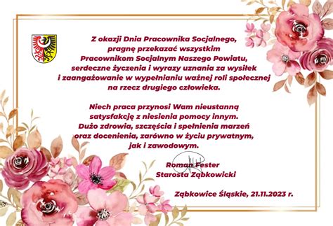 Życzenia z okazji Dnia Pracownika Socjalnego Ziemia ząbkowicka