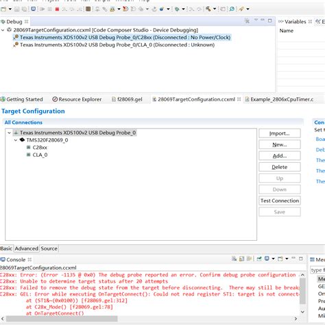CCS TMS320F28069 The Debug Probe Reported An Error Confirm Debug Probe Configuration And