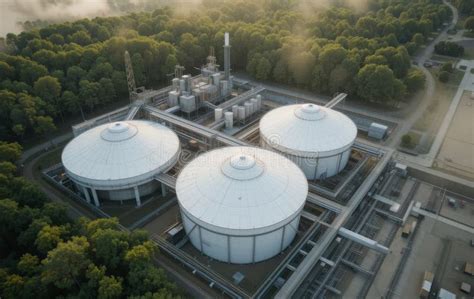 Biogas Aerial View Of A Biogas Plant And A Farm In Green Fields