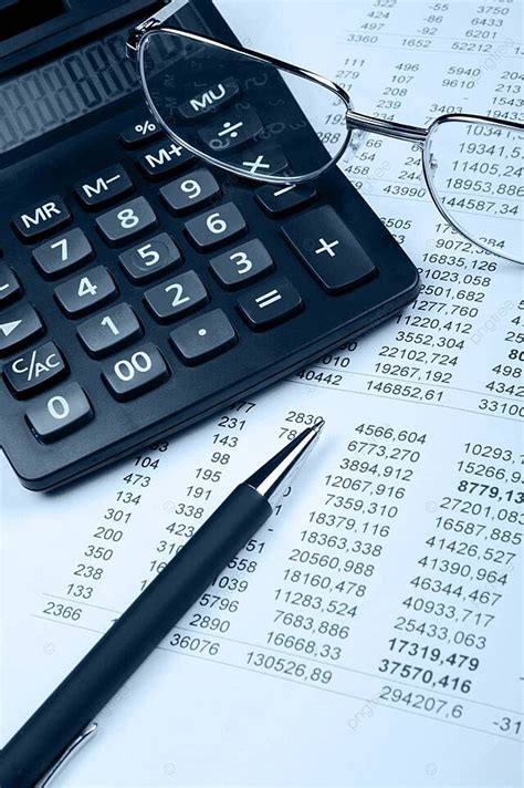 The Financial Report Blue Tone Calculating Sales Nobody Photo