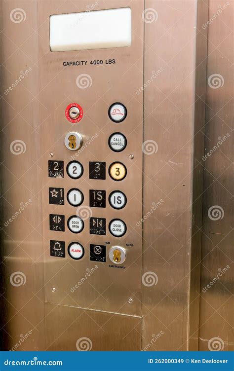 Metallic Elevator Control Panel With Push Buttons To Floor Or Occupants