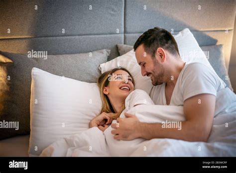 Happy Couple Sleeping In Bed At Homeyoung Cute Couple Sleeping