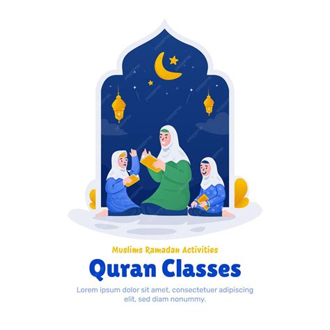 Premium Vector Islamic Ramadan Activities With Quran Classes Illustration