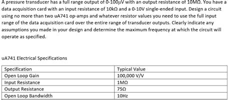 Solved A Pressure Transducer Has A Full Range Output Of Chegg