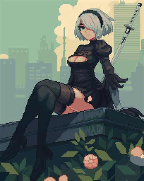 [oc] 2b Pixel Art Wallpaper R Nier