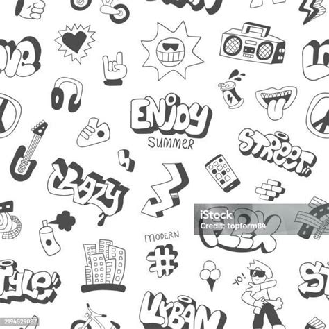 여름 도시 라이프 스타일 낙서 낙서 문자 개체 기호 및 기호 완벽 한 패턴 어린이를위한 재미있는 벡터 배경 0명에 대한 스톡 벡터 아트 및 기타 이미지 Istock