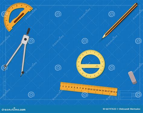 Engineering Drawing On A Blue Background And Tools Stock Vector Illustration Of Background