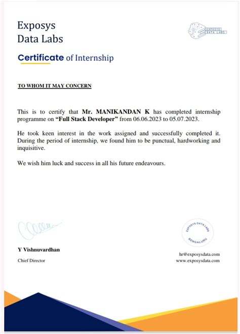 Manikandan Kumar On Linkedin Internship Developer