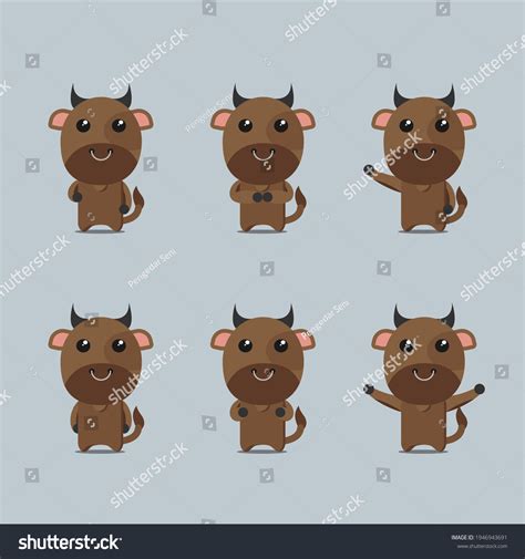 Cute Cow Character Icons Collection Stock Vector Royalty Free