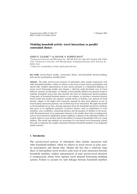 Pdf Modeling Household Activity Travel Interactions As Parallel