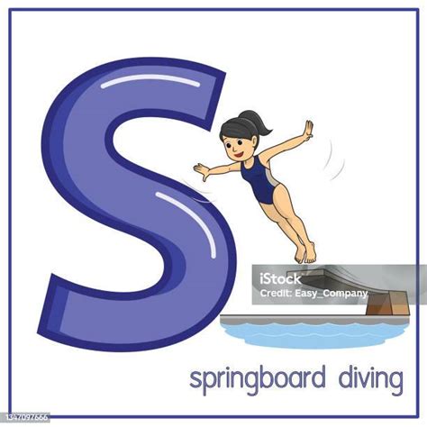 알파벳 문자 S 어퍼 케이스 또는 어린이 학습 연습 Abc에 대 한 대 문자와 스프링 보드 다이빙의 벡터 그림 수영 동작 활동에 대한 스톡 벡터 아트 및 기타 이미지