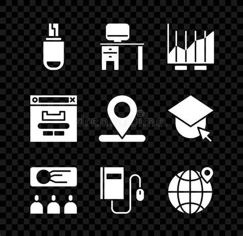 Set Usb Flash Drive Computer Monitor And Desk Pie Chart Infographic