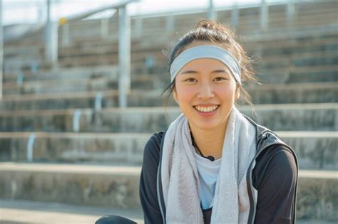 Premium Photo Smiling Female Athlete After Running Training Sport