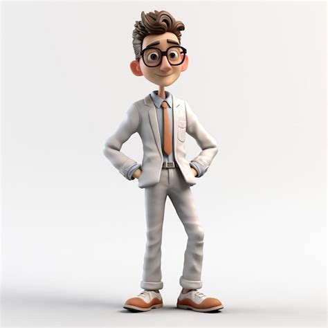 3d Render Cartoon Of Character On White Background Premium Ai