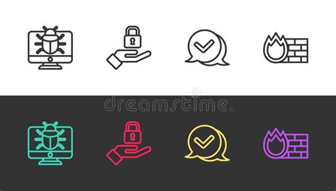 Set Line System Bug On Monitor Lock In Hand Check Mark Speech Bubble