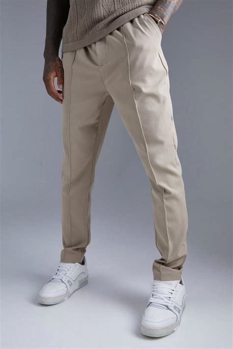 Elastic Waist Skinny Stretch Pintuck Trouser Boohoo