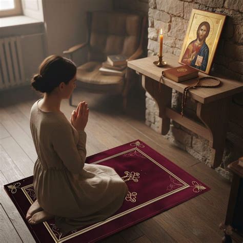 Custom Burgundy Orthodox Prayer Rug For Kneeling Prayer Comfortable