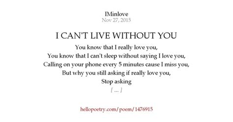 I CAN T LIVE WITHOUT YOU By Cleo Hello Poetry